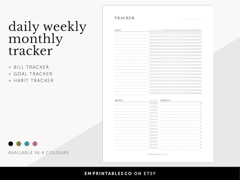 Daily Weekly Monthly Goal Tracker, Monthly Habit Tracker, Routine ...