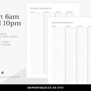 6am - 10pm Hourly Schedule With 15 Minutes Interval on 2 Pages ...