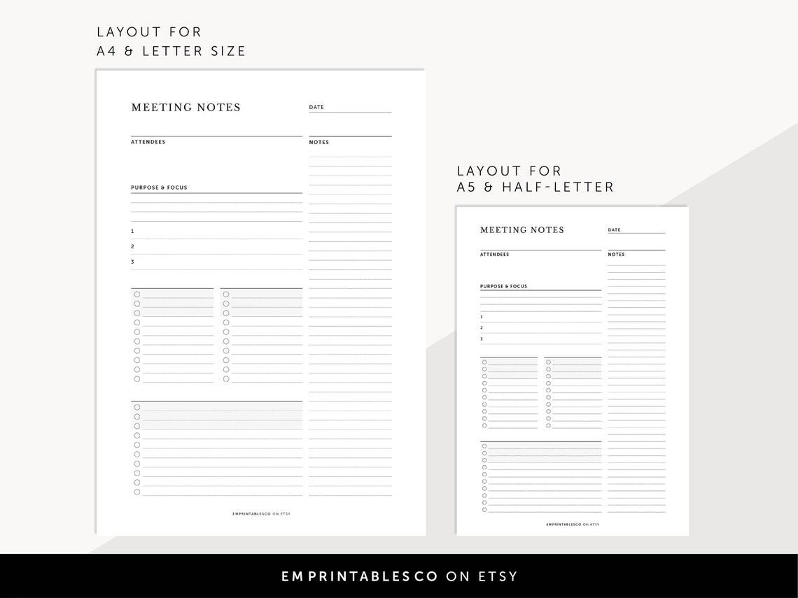 Meeting Notes Template With Focus Area, Meeting Agenda, Meeting Action ...