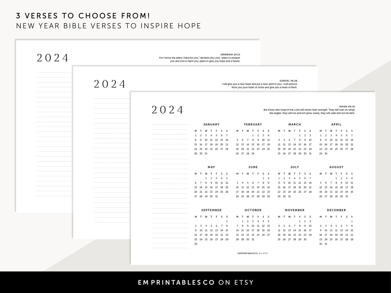 2024 Calendar With Bible Verses, 2024 Christian Planner, 2024 Yearly ...