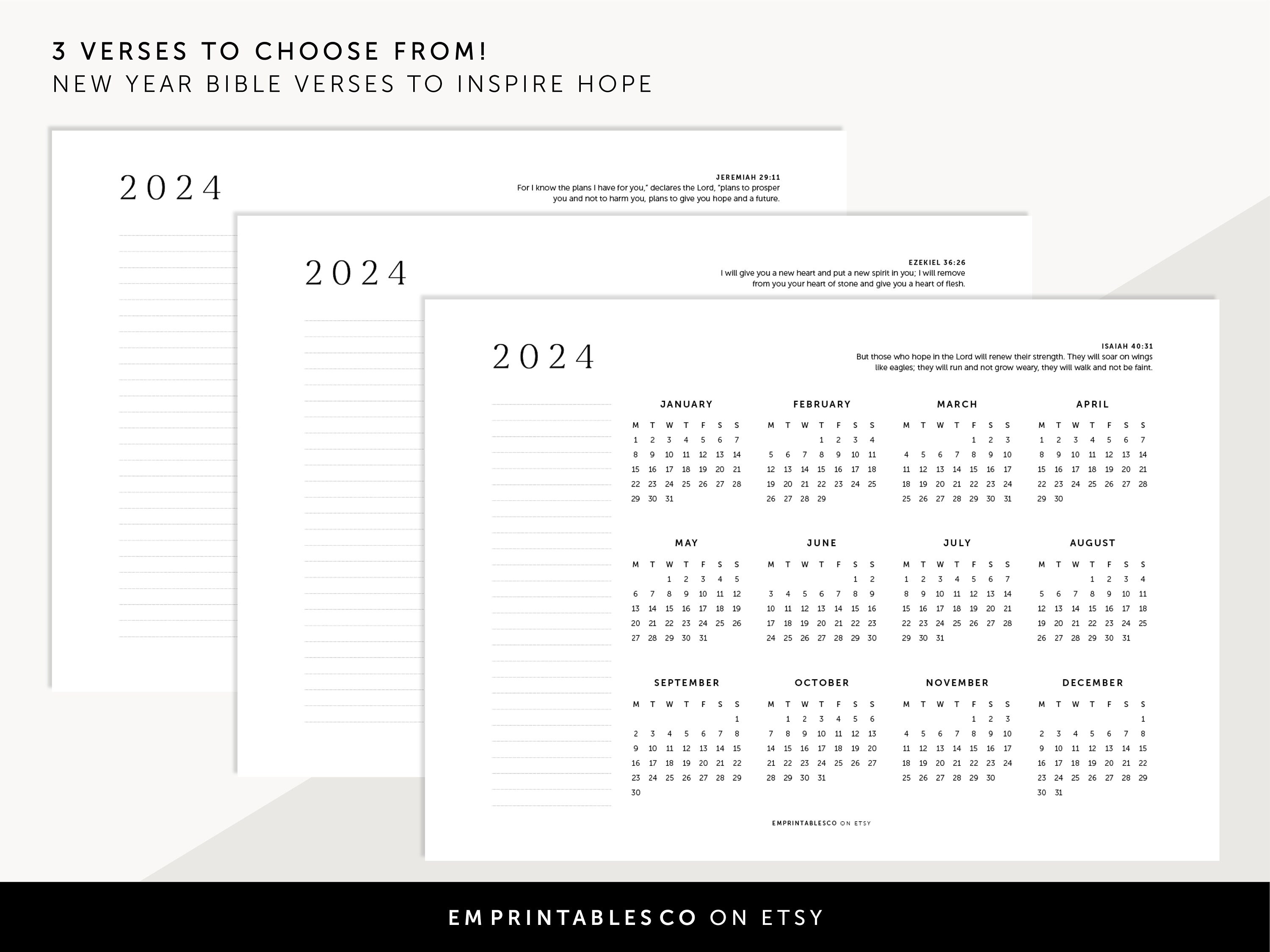 2024 Calendar With Bible Verses, 2024 Christian Planner, 2024 Yearly ...