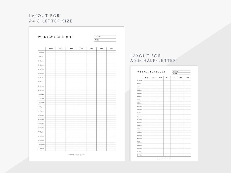 24 Hour Weekly Calendar, 24hrs Weekly Schedule, Weekly Desk Planner ...