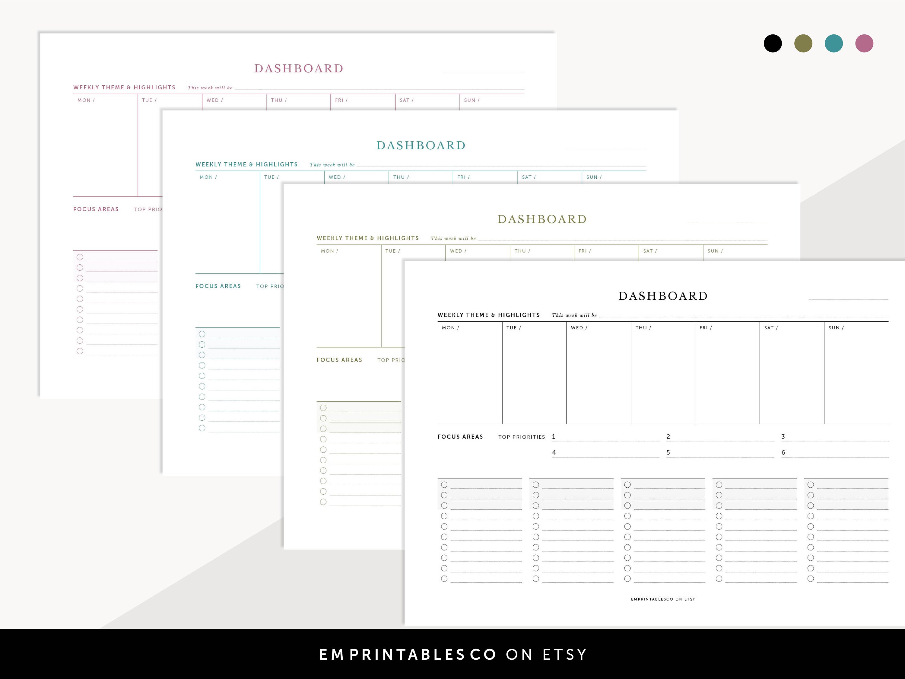 Weekly Dashboard, Project Overview, Productivity Planner, Weekly Agenda ...