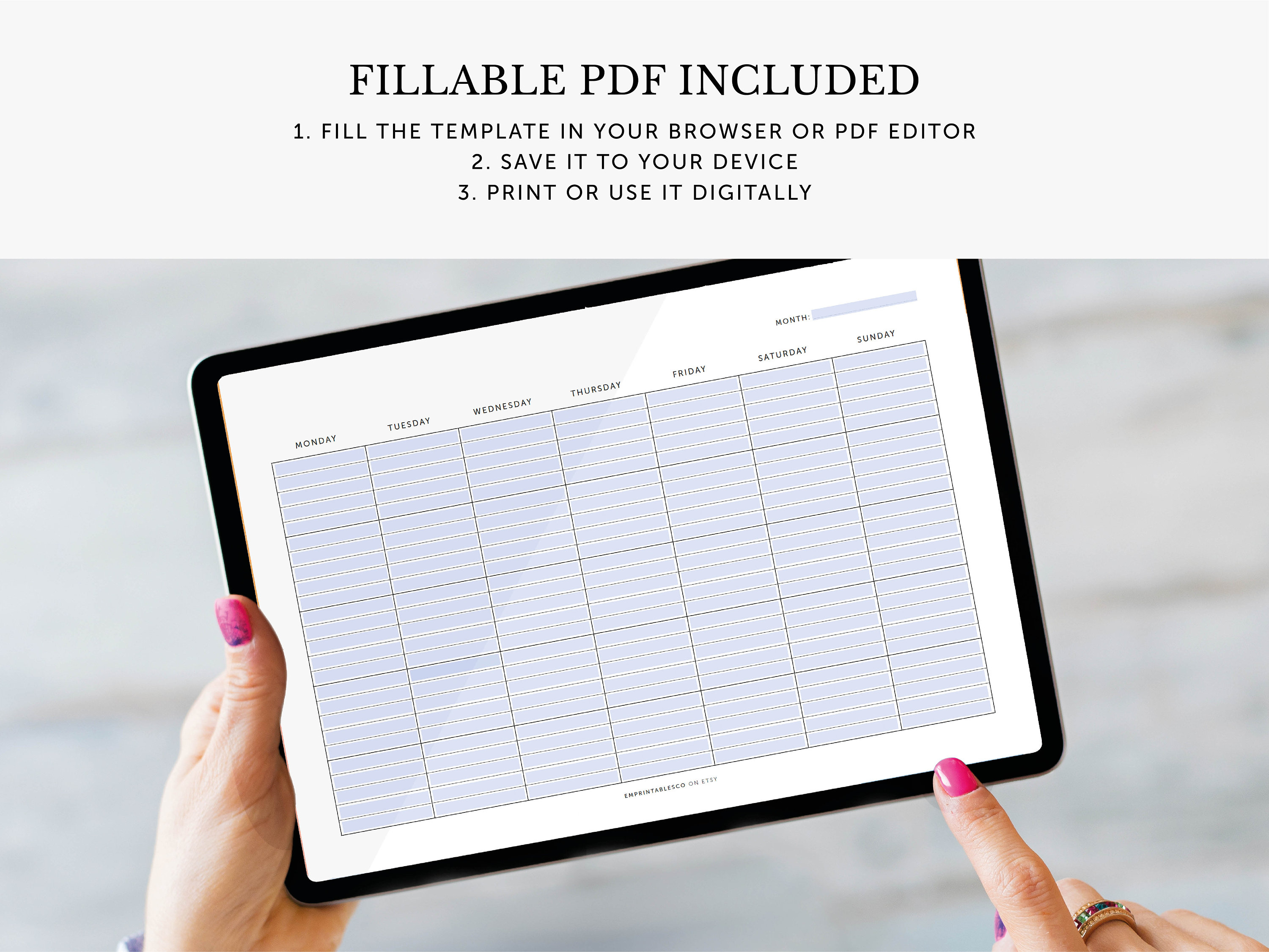 Lined Undated Monthly Calendar, Work & School Calendar, Fillable ...