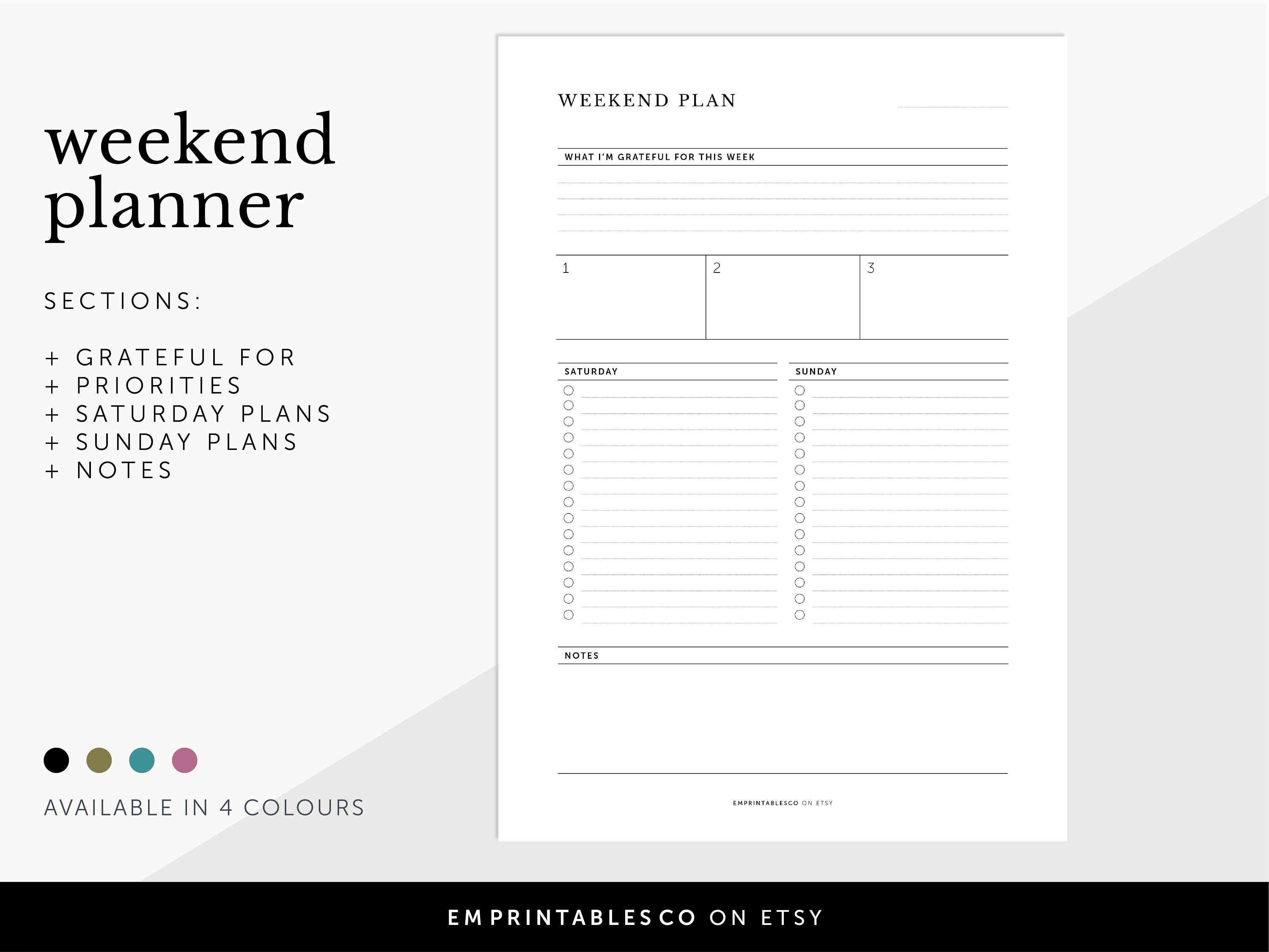 Weekend Planner, Saturday and Sunday Planner, Weekend Schedule, Weekend ...