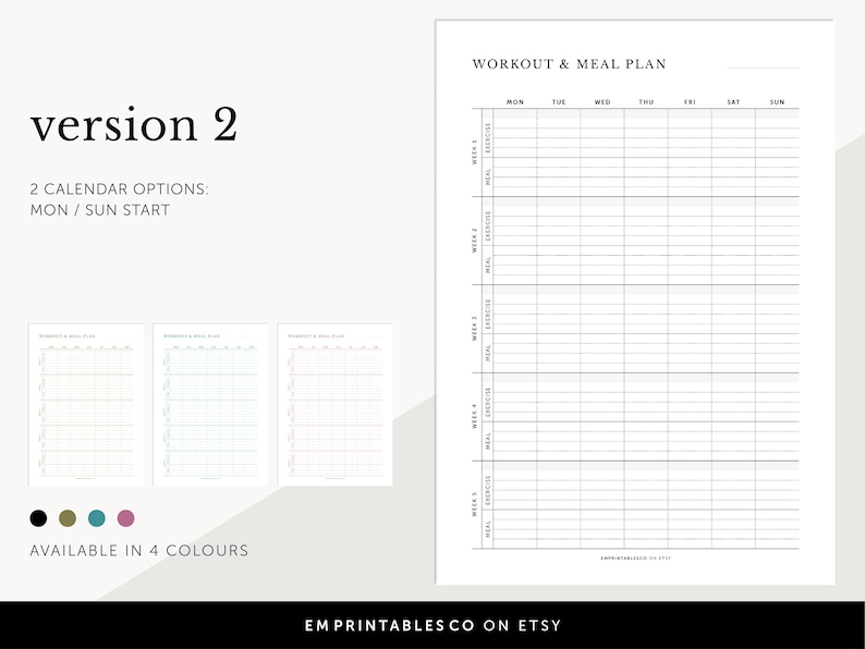 Monthly Workout and Meal Planner, Wellness Planner, Monthly Fitness and ...