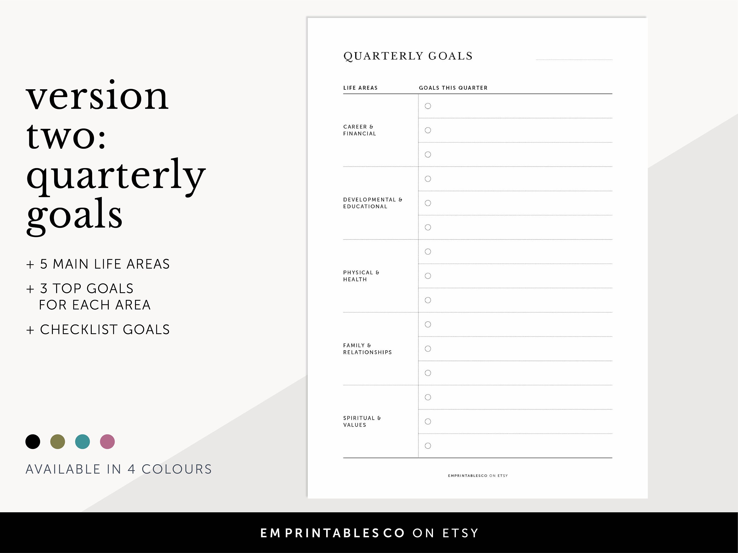 Goals for 5 Main Areas of Life, Yearly Goals, Quarterly Goals, Monthly ...