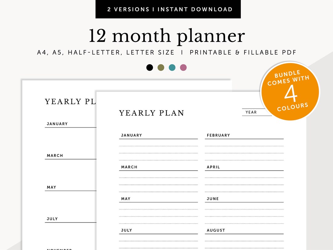 12 Month Planner, Yearly Reflection, Yearly Goals, Yearly to Do, Yearly ...