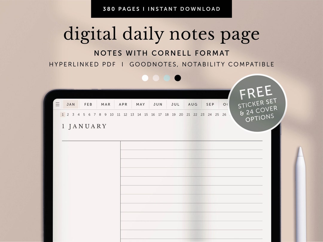Digital Daily Notes Template, Cornell Format System, Digital Notebook ...