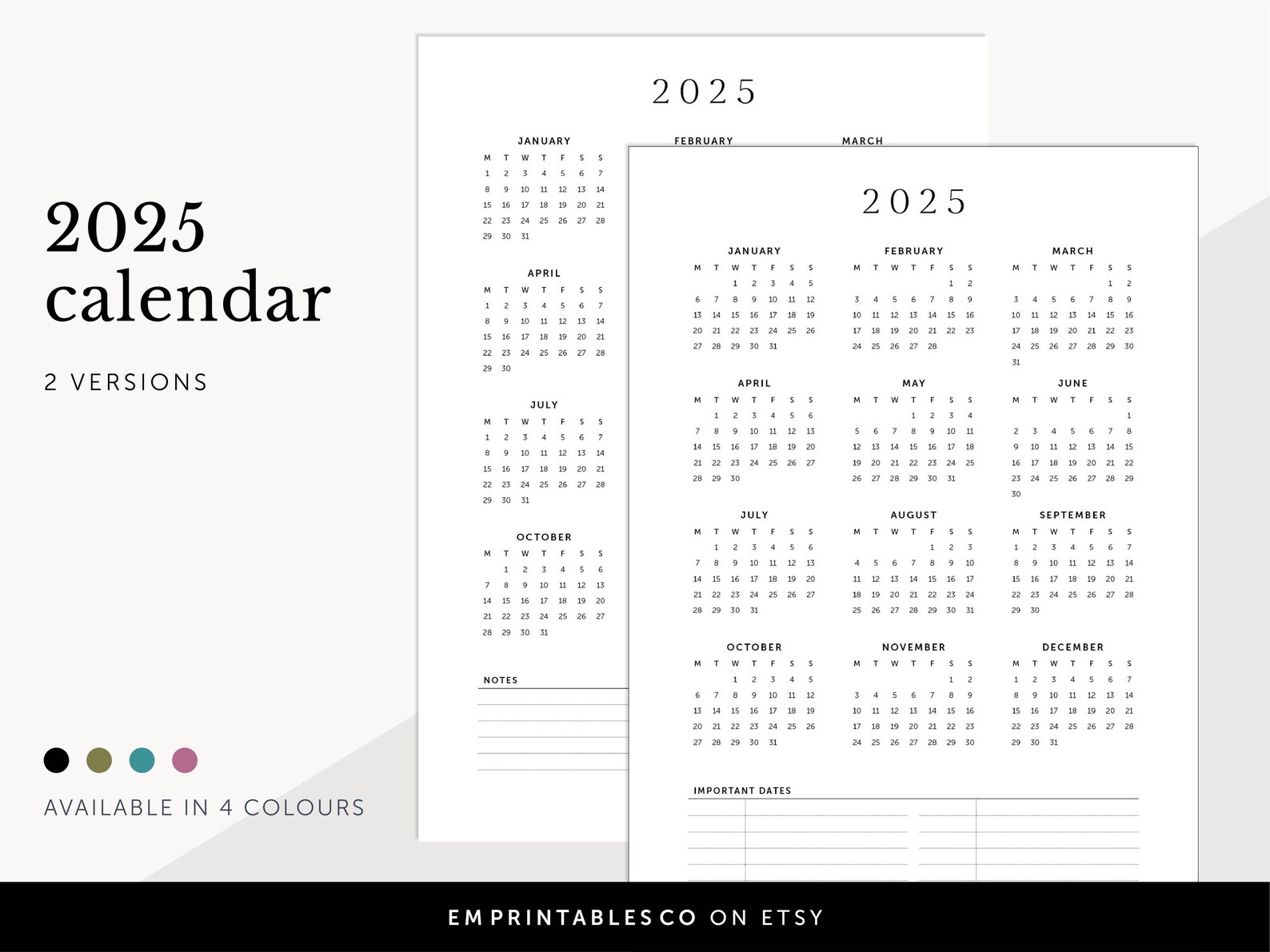 2025 Calendar With Notes, 2025 Wall Calendar, Important Dates, 2025 ...