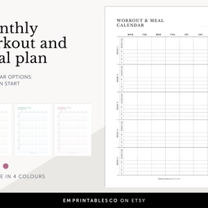 Monthly Workout and Meal Planner, Monthly Health Planner, Fitness and ...