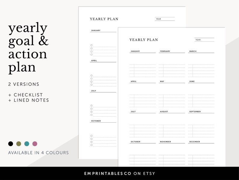 Yearly Overview, Yearly to Do, Yearly Goals & Action Plan, Yearly ...