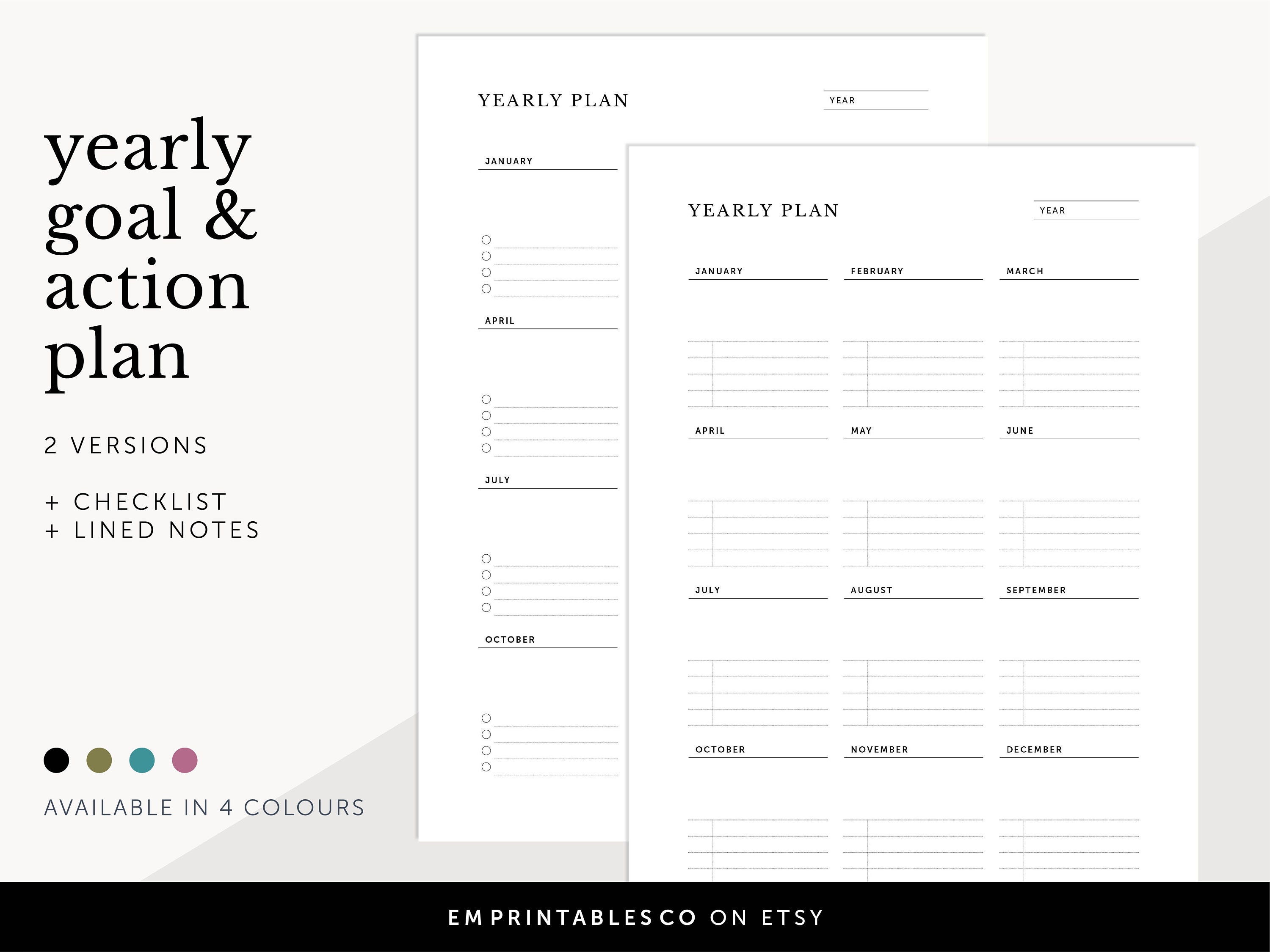 Yearly Overview, Yearly to Do, Yearly Goals & Action Plan, Yearly ...