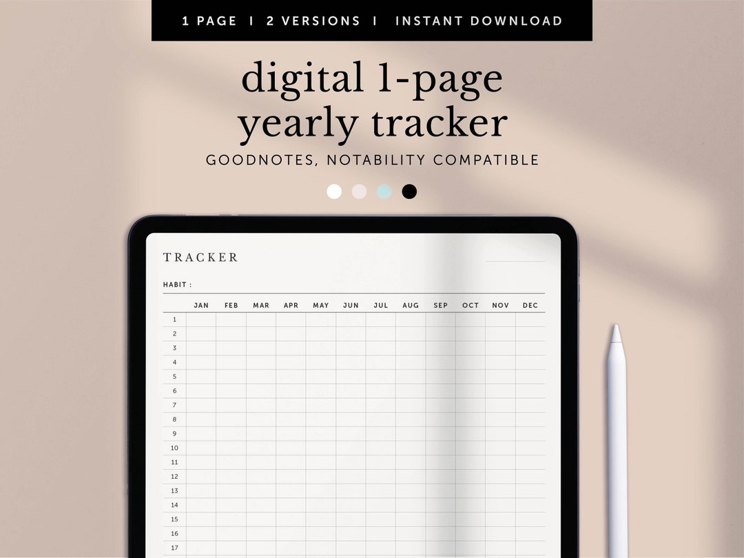 Digital Yearly Habit Tracker, Digital 1-page Annual Routine Tracker ...
