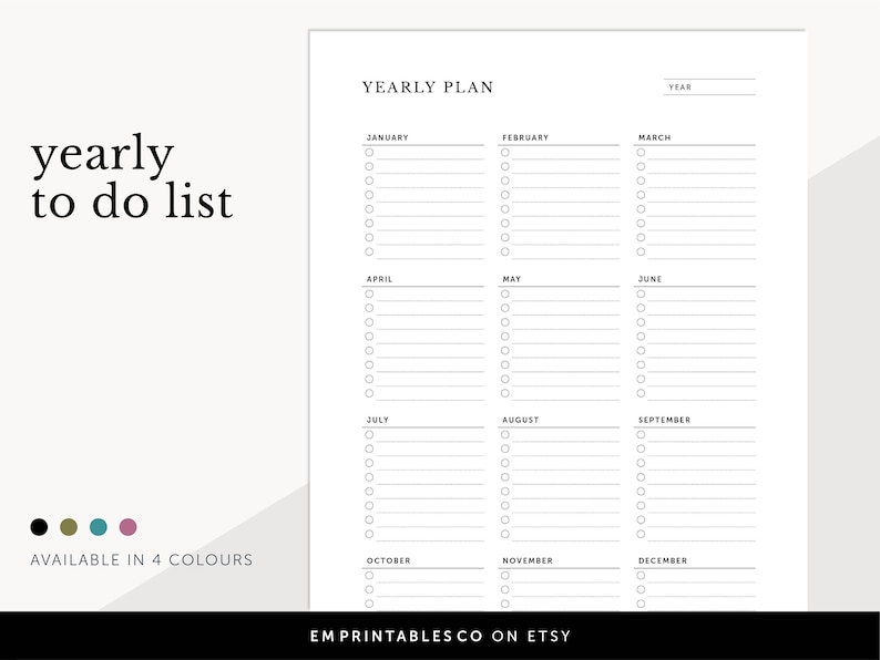 Yearly to Do List, Yearly Checklist, Yearly Tasks, Yearly Goals, Yearly ...