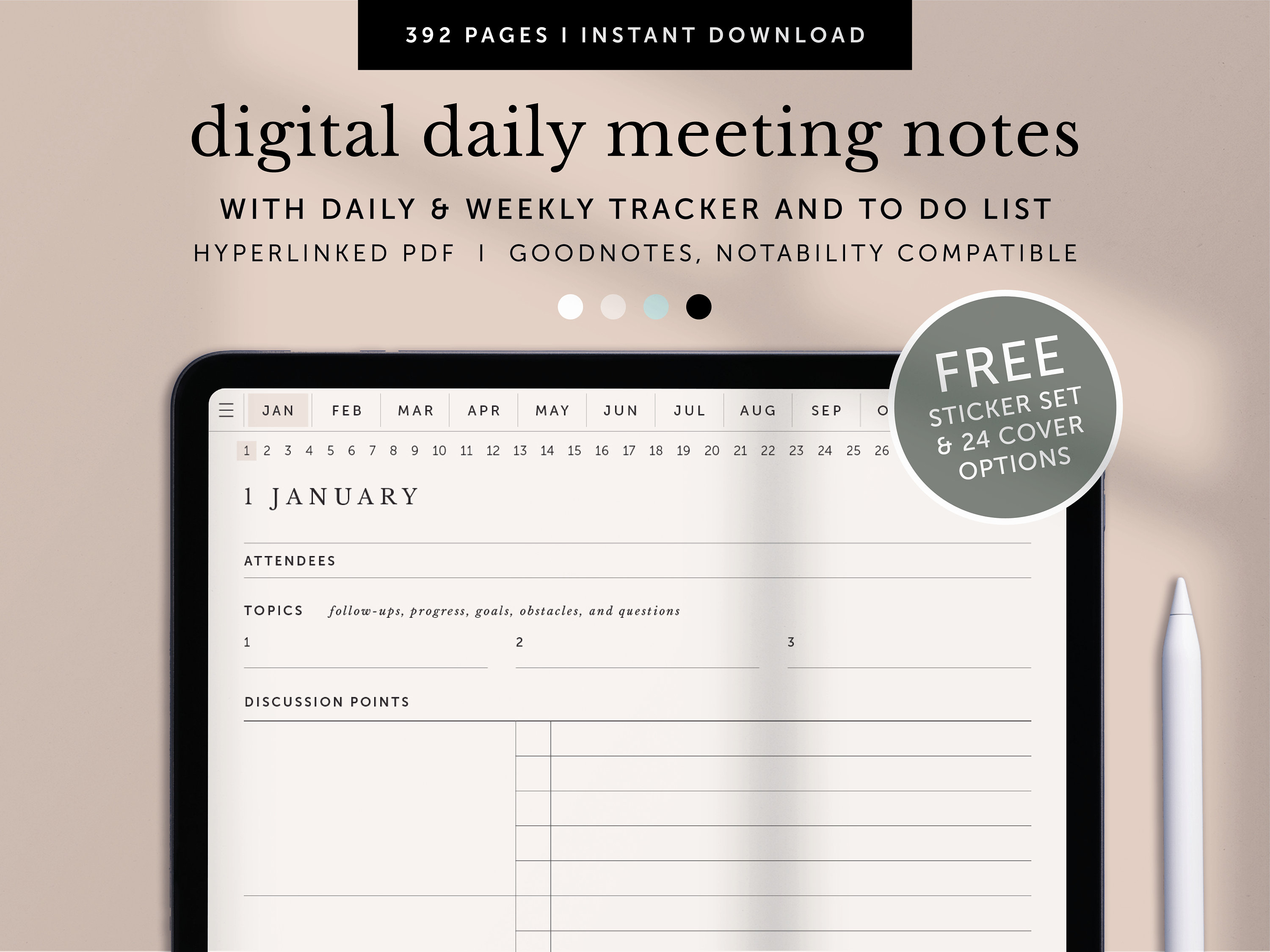 Digital Daily Meeting Notes Template, Daily Weekly Tracker, Work ...