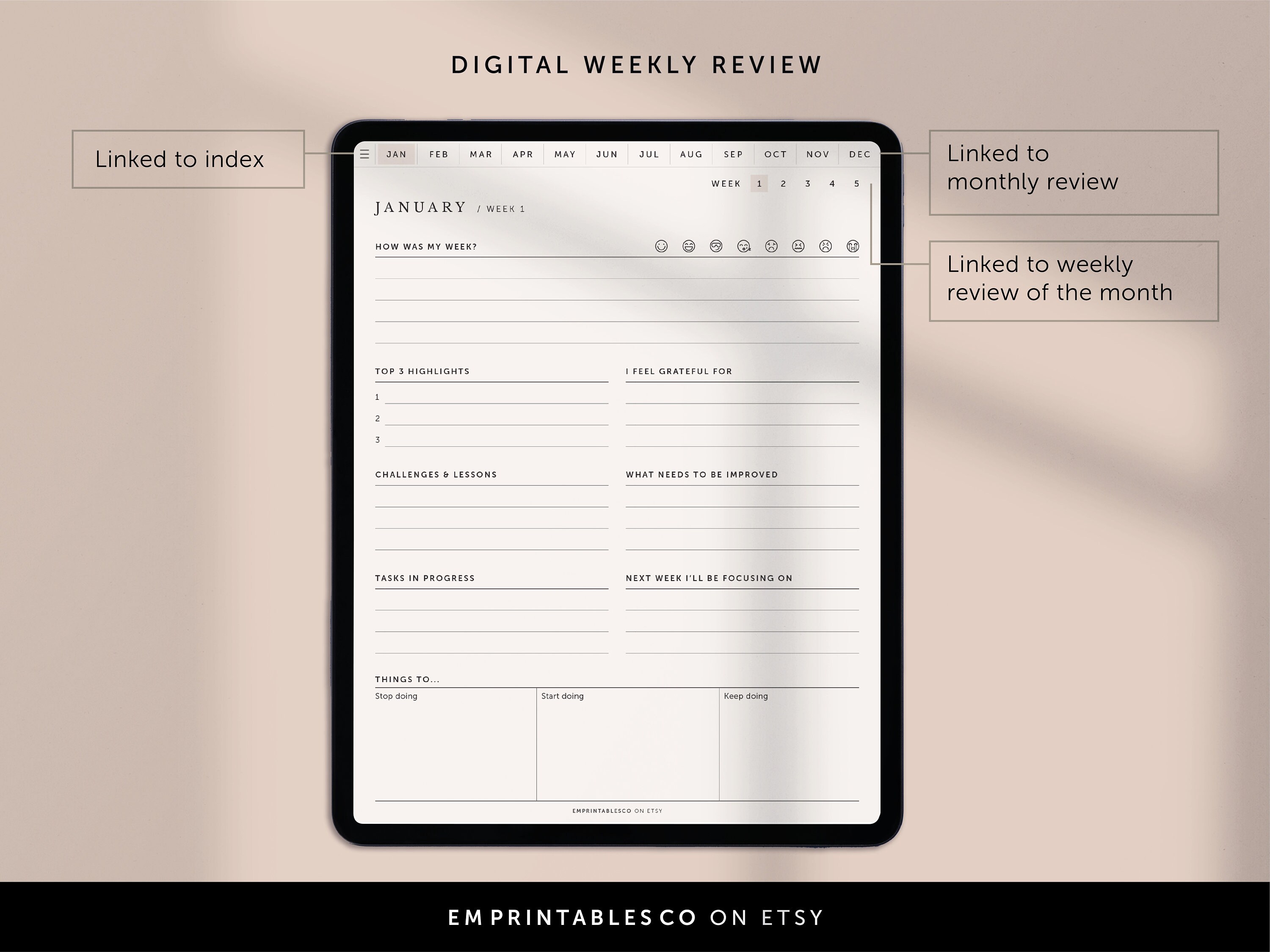 Digital Weekly Monthly Review, Digital Productivity Tracker, Goodnotes ...