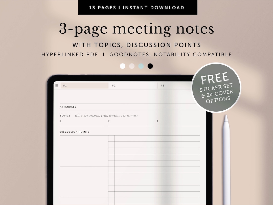Digital Meeting Notes Template, Meeting Minutes, Digital Work Planner ...