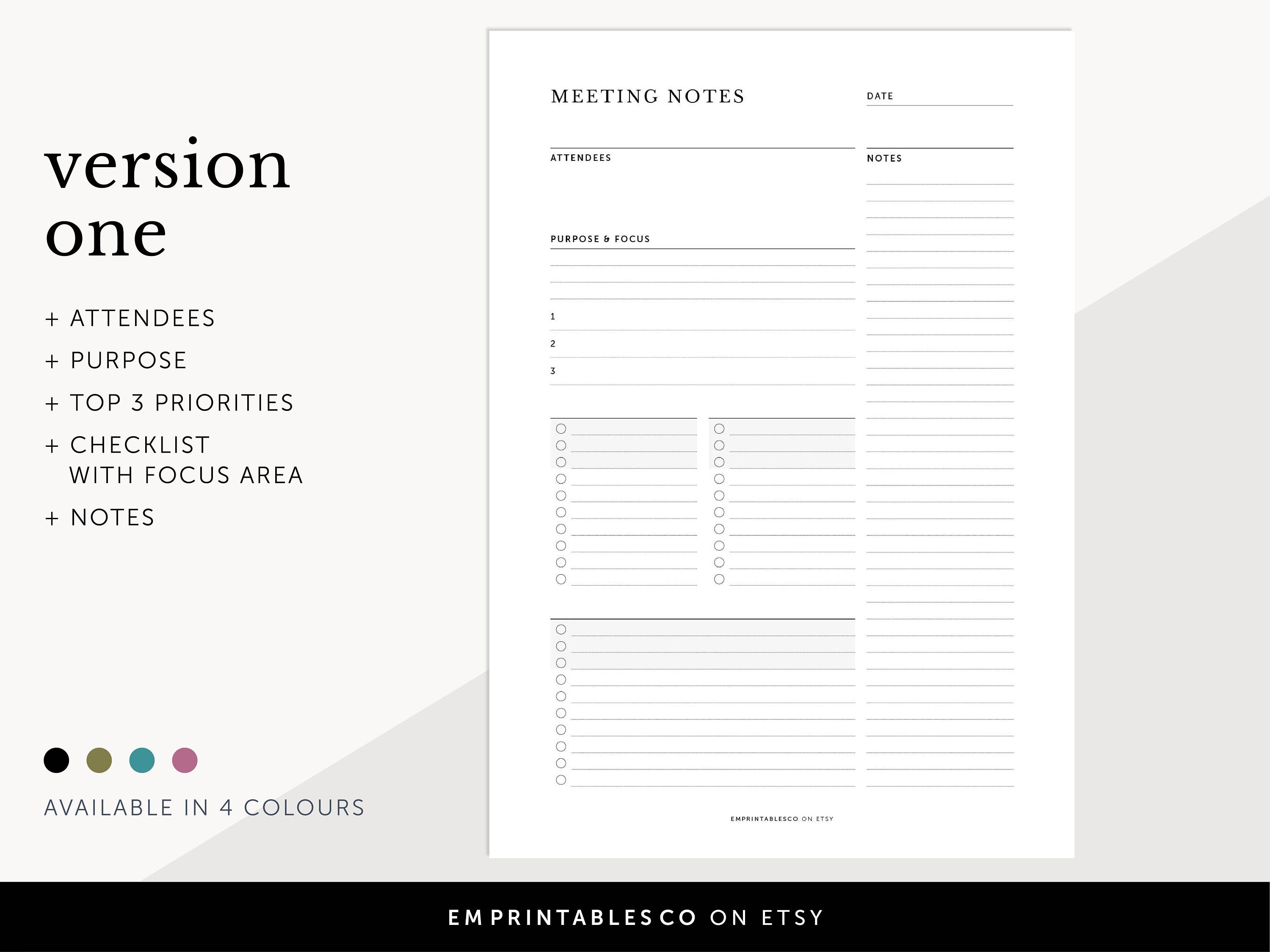 Meeting Notes Template With Focus Area, Meeting Agenda, Meeting Action ...