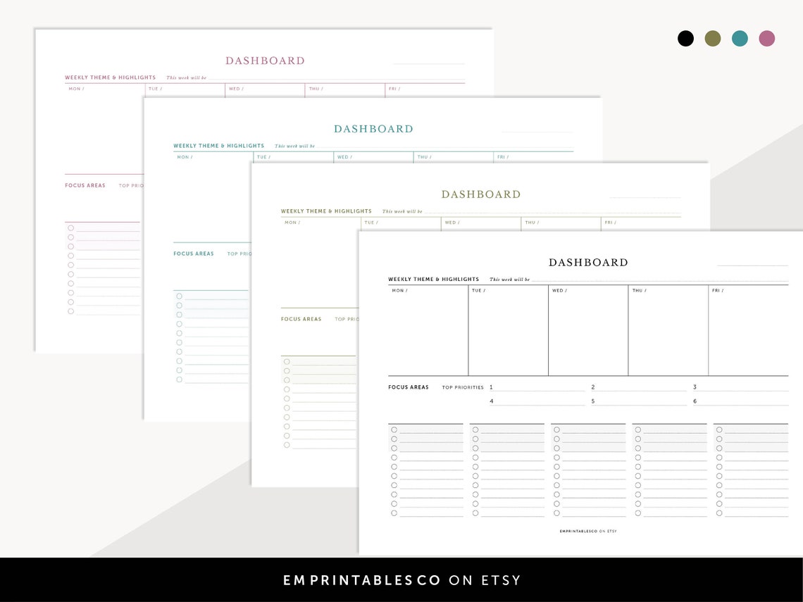 Weekday Dashboard Overview, Project Overview, Project Planner, Weekdays ...