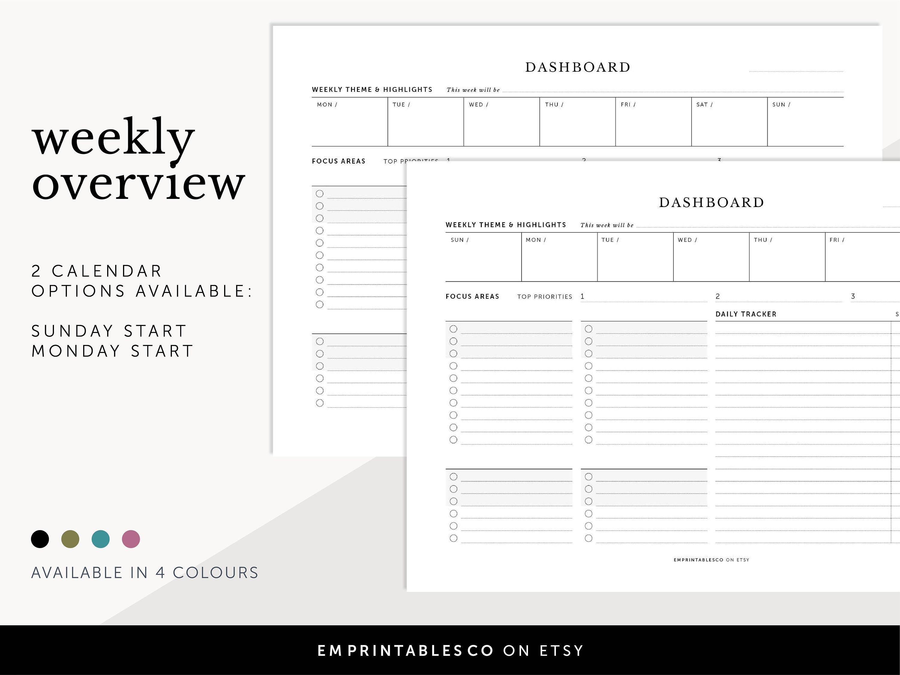Weekly Dashboard Overview, Daily Habit Tracker, Project Planner, Task ...