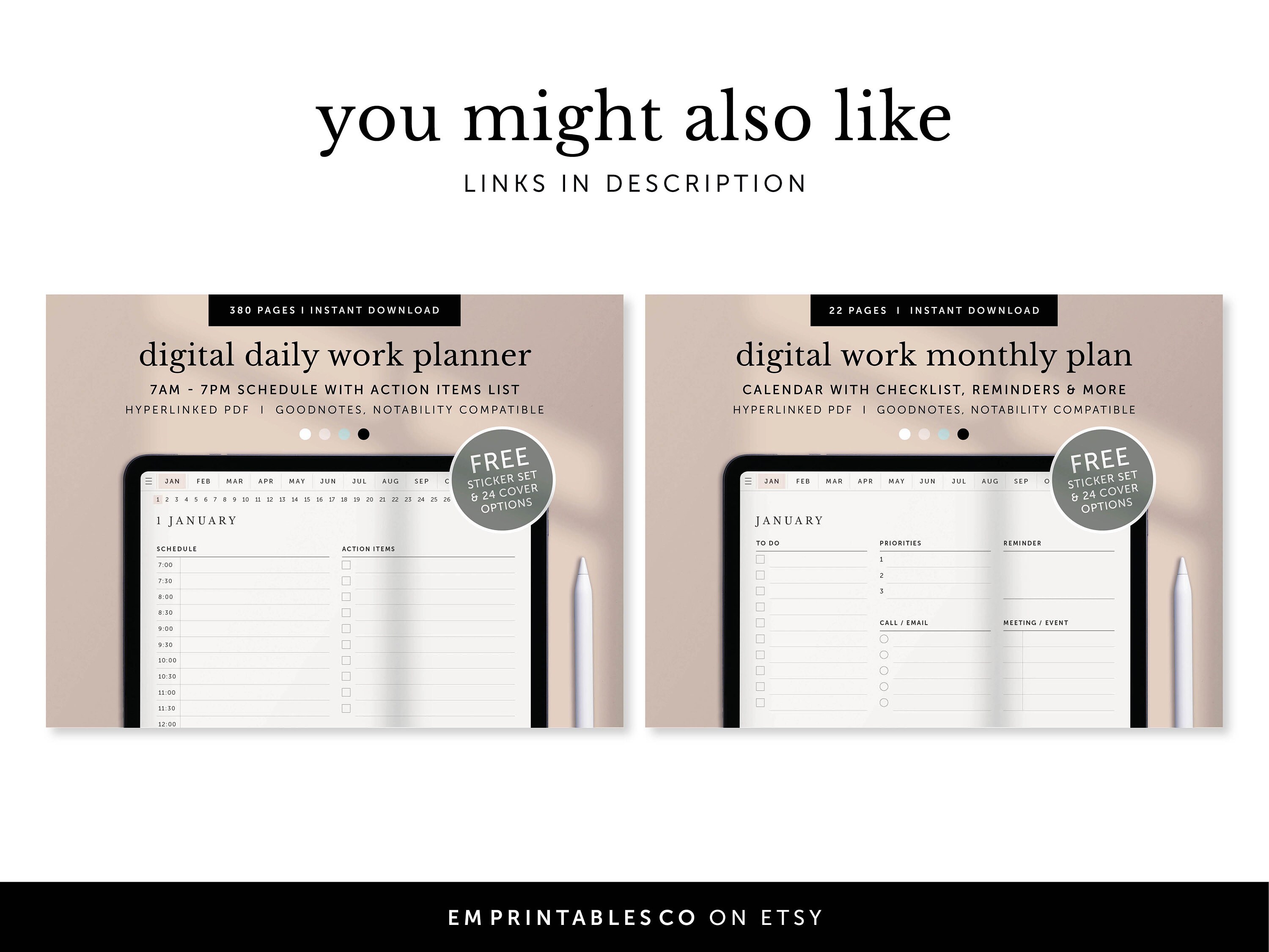 Digital Daily Work Planner, Work From Home Daily Monthly Planner ...