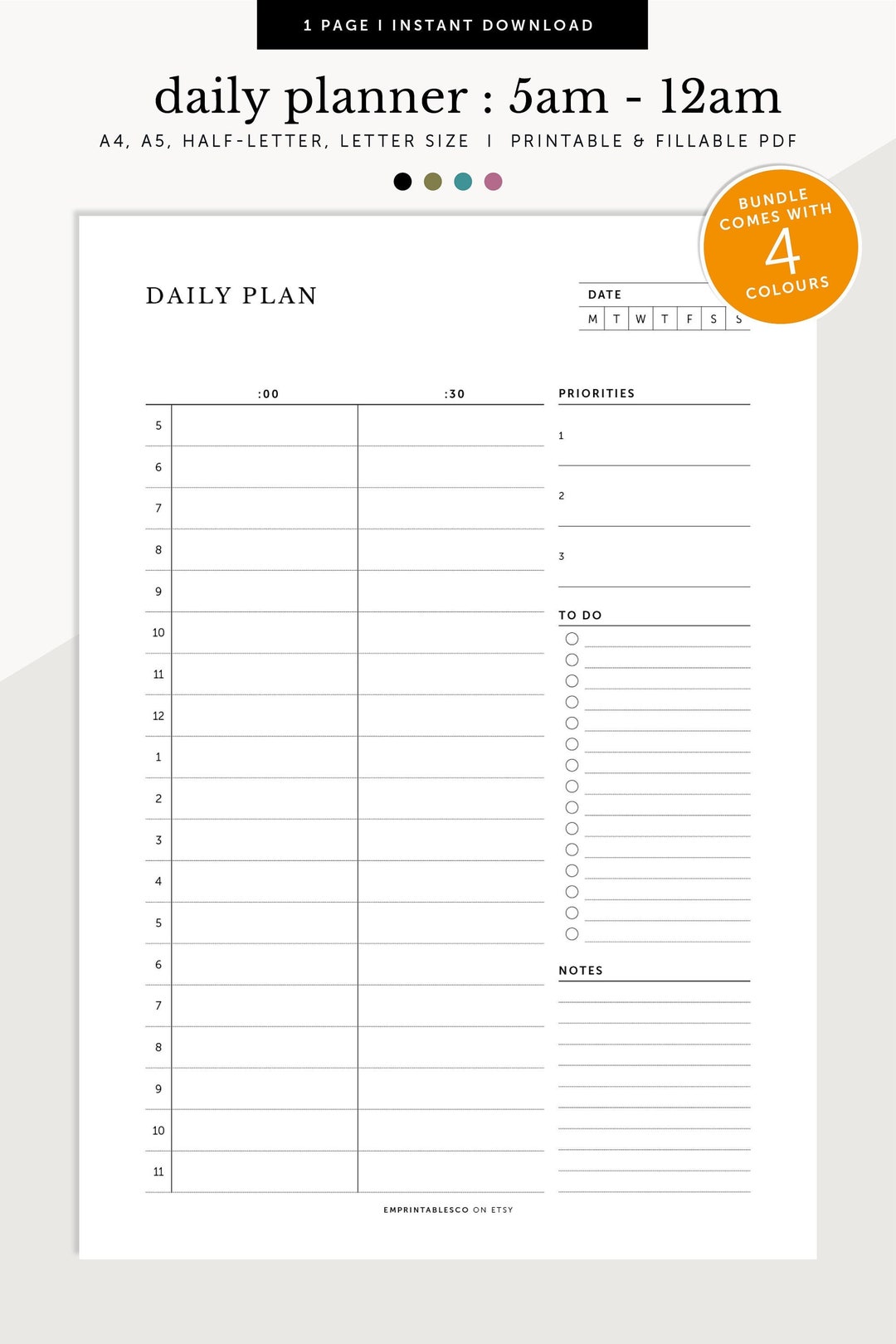 Daily Planner, Half Hourly Daily Schedule, 30 Minutes Interval, ADHD ...