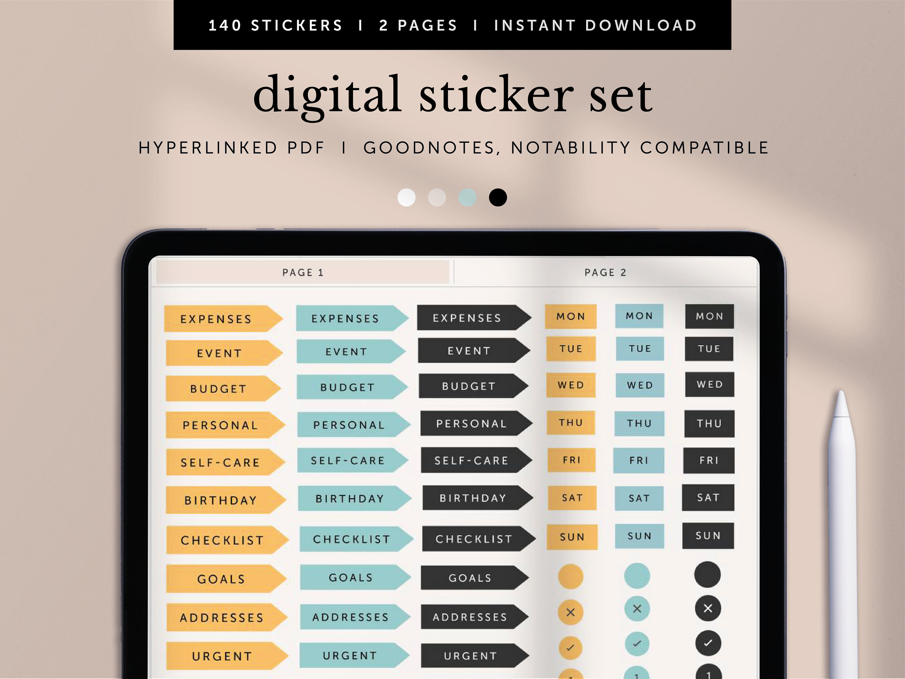 Digital Sticker Set, Washi Tape Sticker, Sticker Tabs, Planner Stickers ...