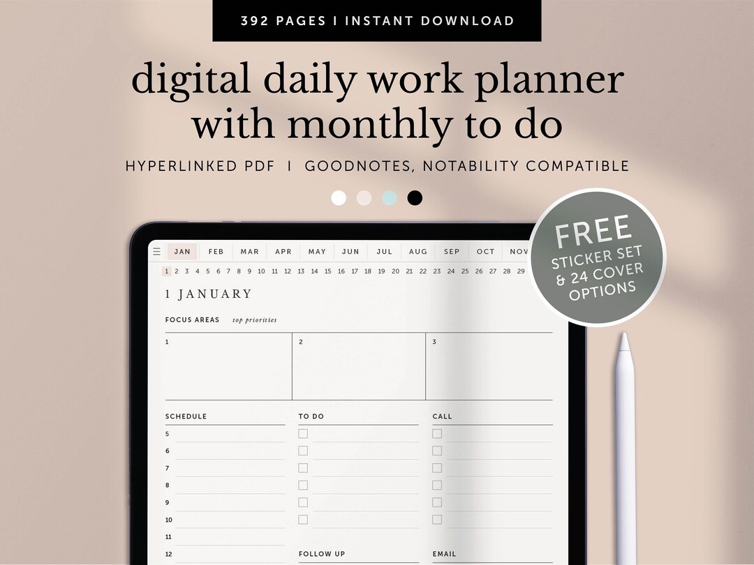 Digital Daily Work Planner, Work From Home Daily Monthly Planner ...