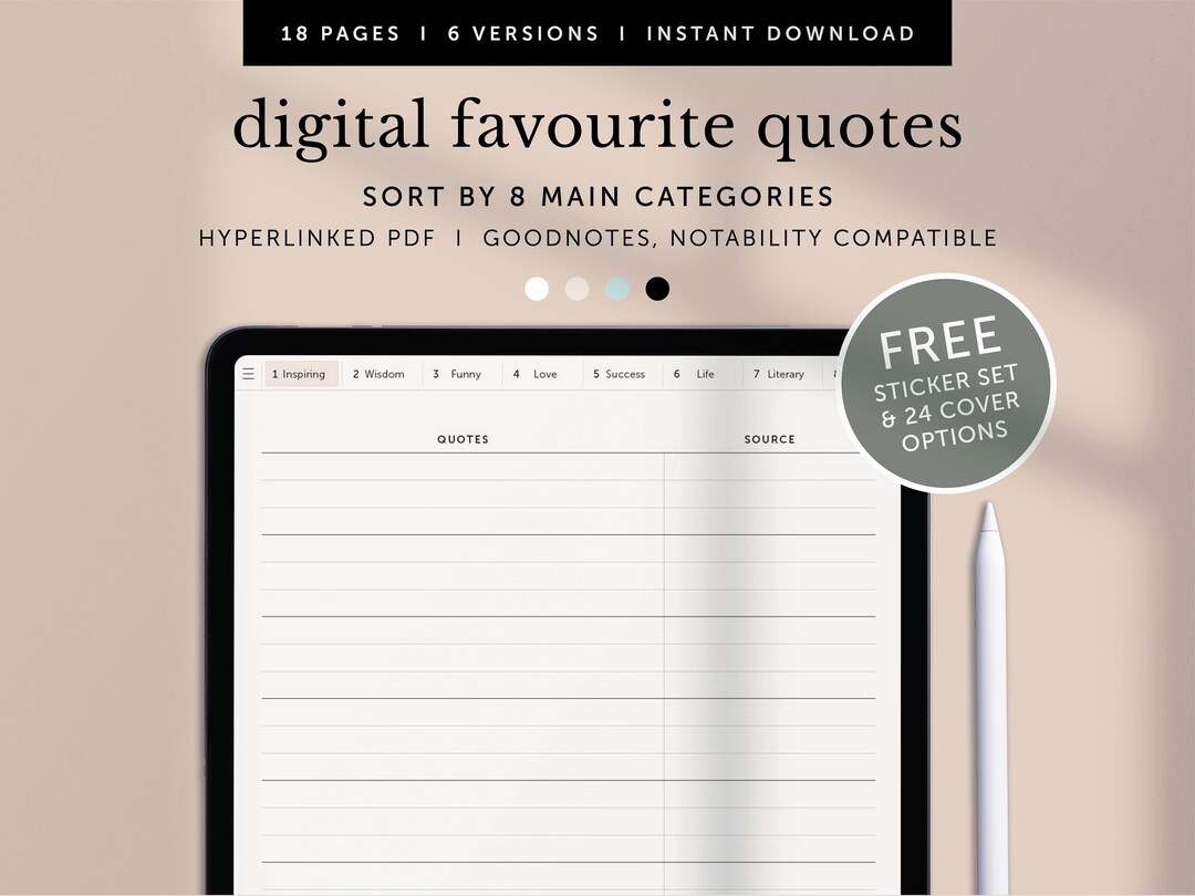 Digital Favourite Quotes Template, Quote Log, Inspirational Journal ...
