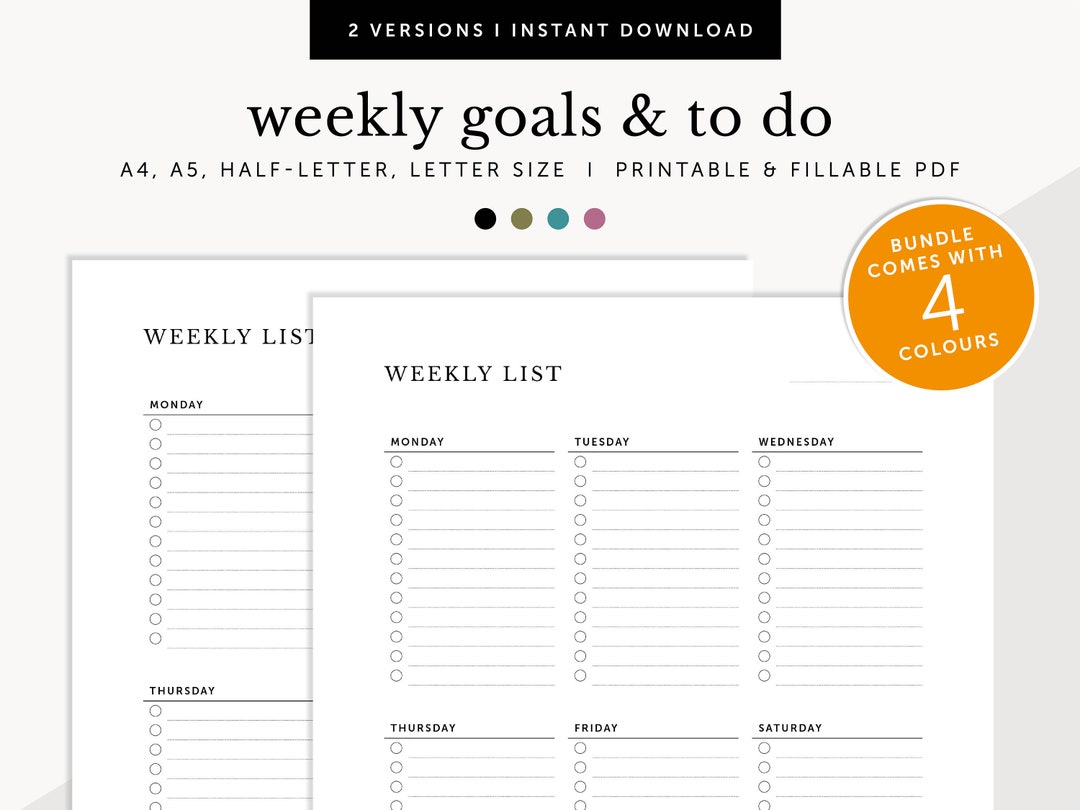 Weekly Checklist, Weekly to Do, Weekly Tasks, Weekly List, Weekly ...