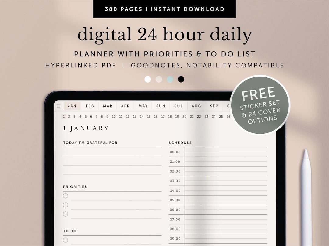 Digital 24-hour Daily Planner, Daily Productivity Planner, Daily to Do ...
