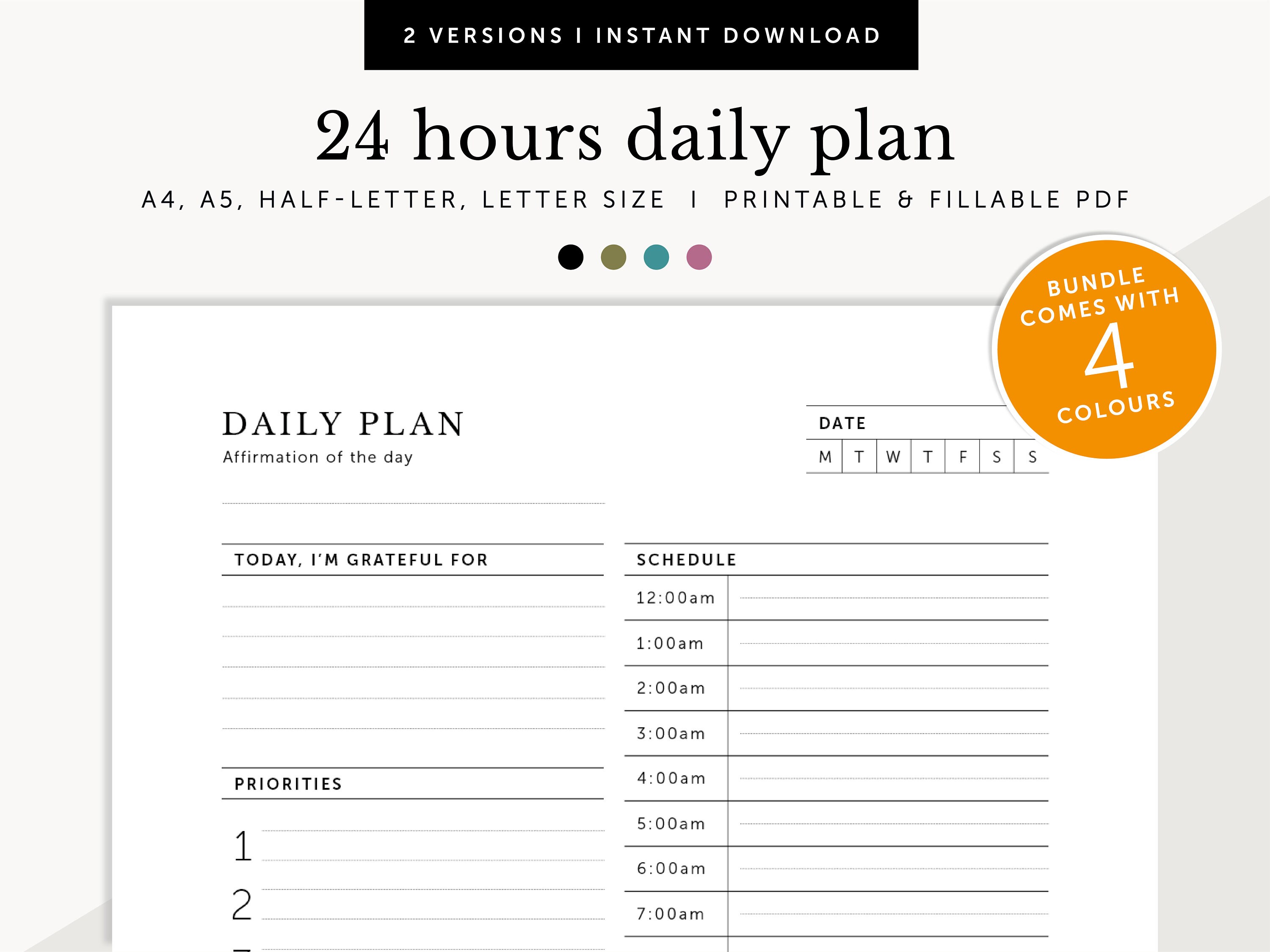 24 Hour Daily Planner, 24hrs Daily Schedule, Daily Organiser, to Do ...