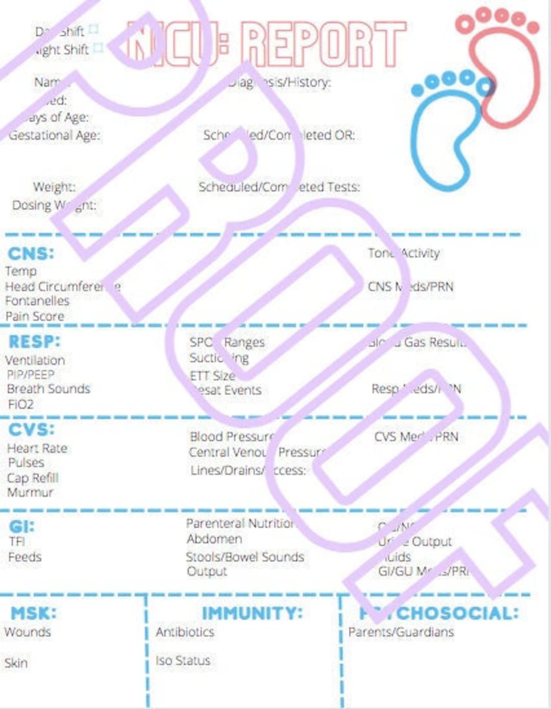 NICU Report Sheet - Etsy