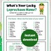 St. Patrick's Day What's Your Leprechaun Name Game | St Paddy's Day ...