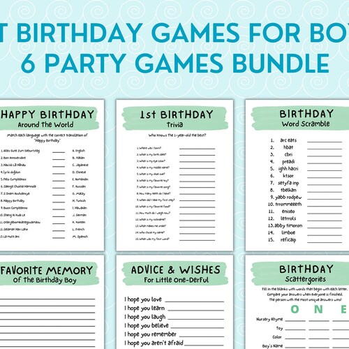 First Birthday Party Games for Boys Printable Party Games - Etsy