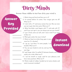 Dirty Minds Game | Modern Minimal | Dirty Riddles Bachelorette Party ...