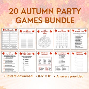 20 Fall Party Games Bundle, Printable Autumn Games, Fun Fall Activities ...