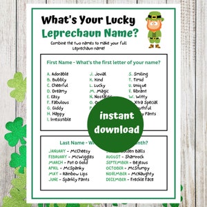 St. Patrick's Day What's Your Leprechaun Name Game | St Paddy's Day ...