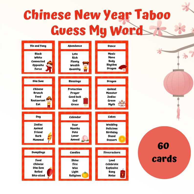 Chinese New Year Taboo Game Chinese New Year Guess My Word - Etsy