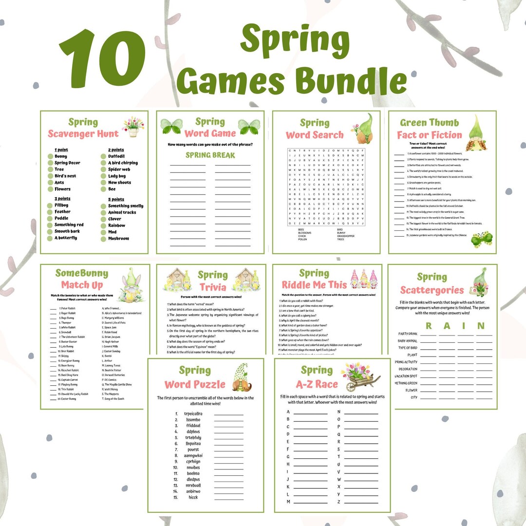10 Spring Games Bundle | Spring Classroom Activity | Spring Games for ...