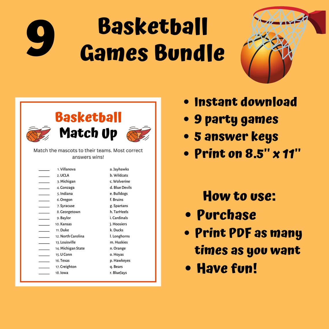 2024 March Madness NCAA Games Bundle Printable March Madness NCAA ...