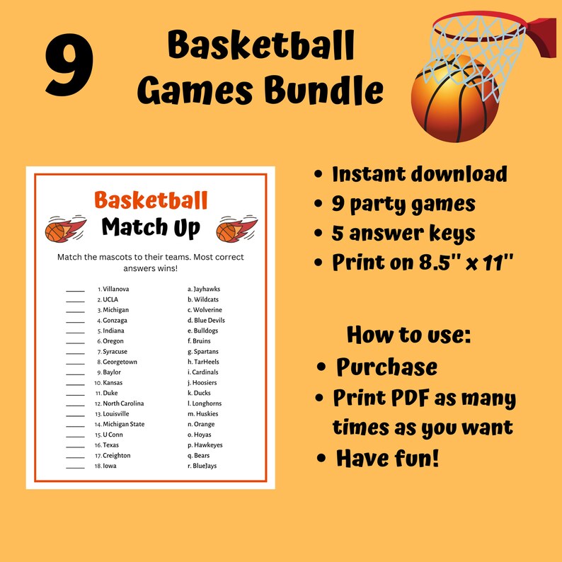 2024 March Madness NCAA Games Bundle Printable March Madness NCAA ...