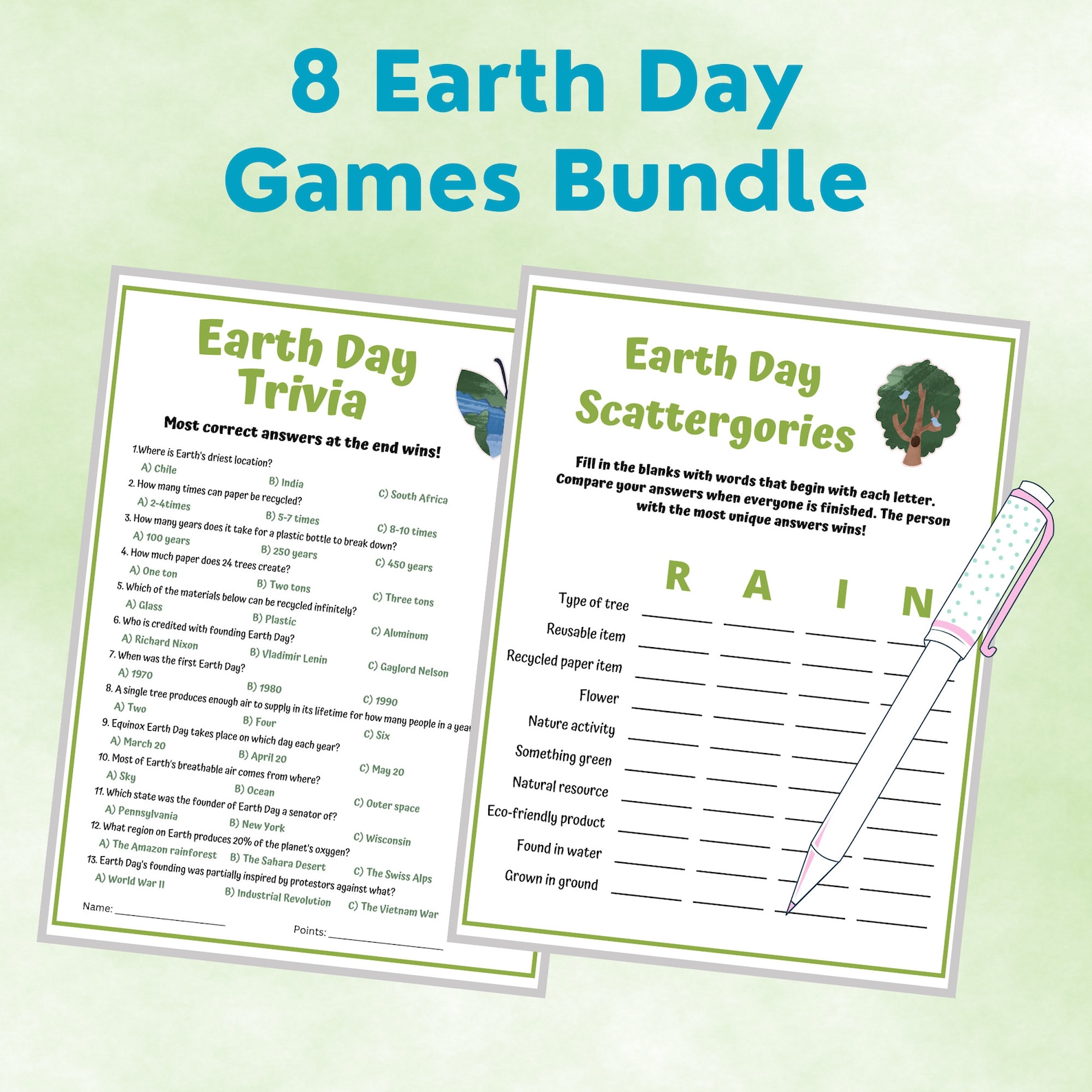 8 Earth Day Games Bundle | Earth Day Party Games for Adults & Kids ...