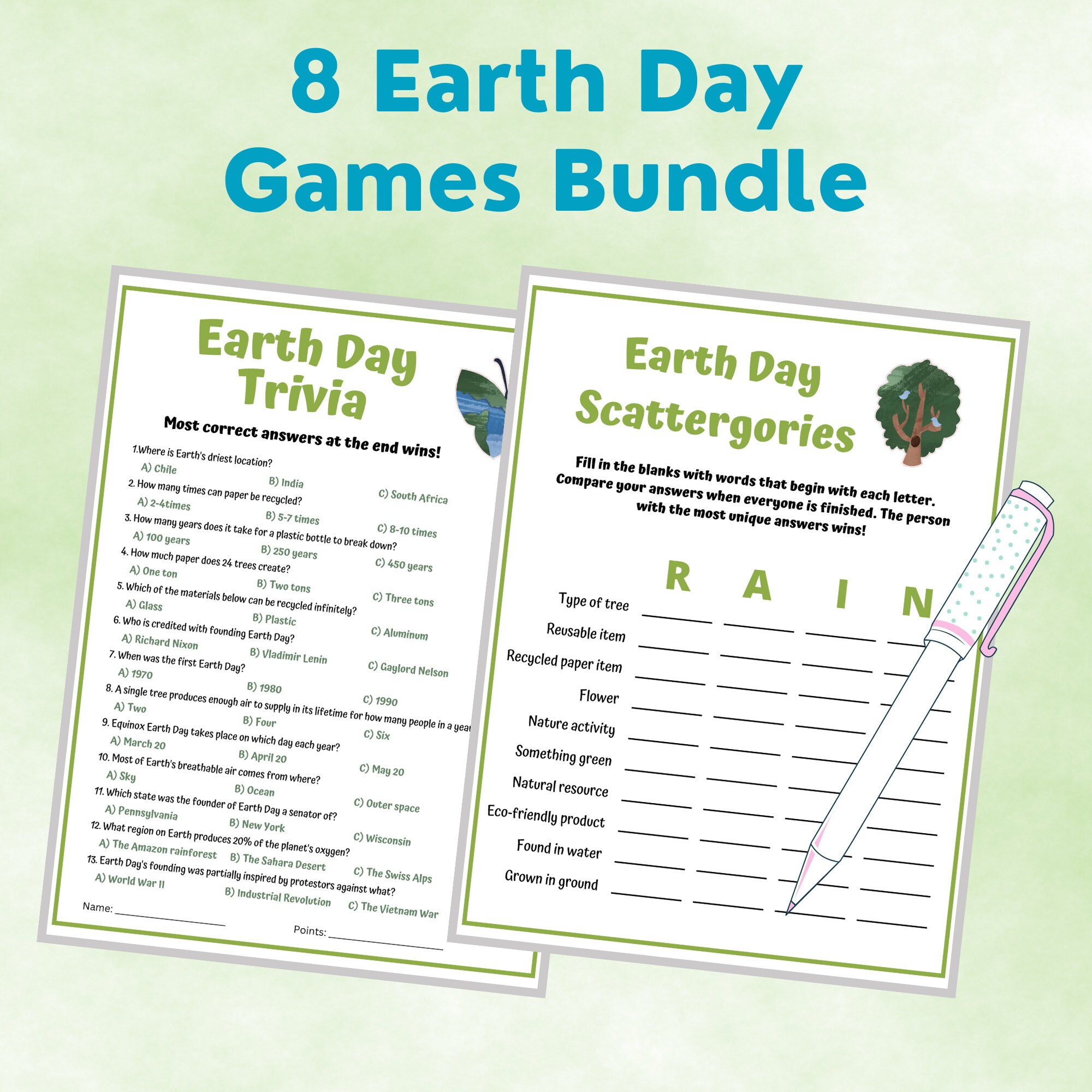 8 Earth Day Games Bundle | Earth Day Party Games for Adults & Kids ...