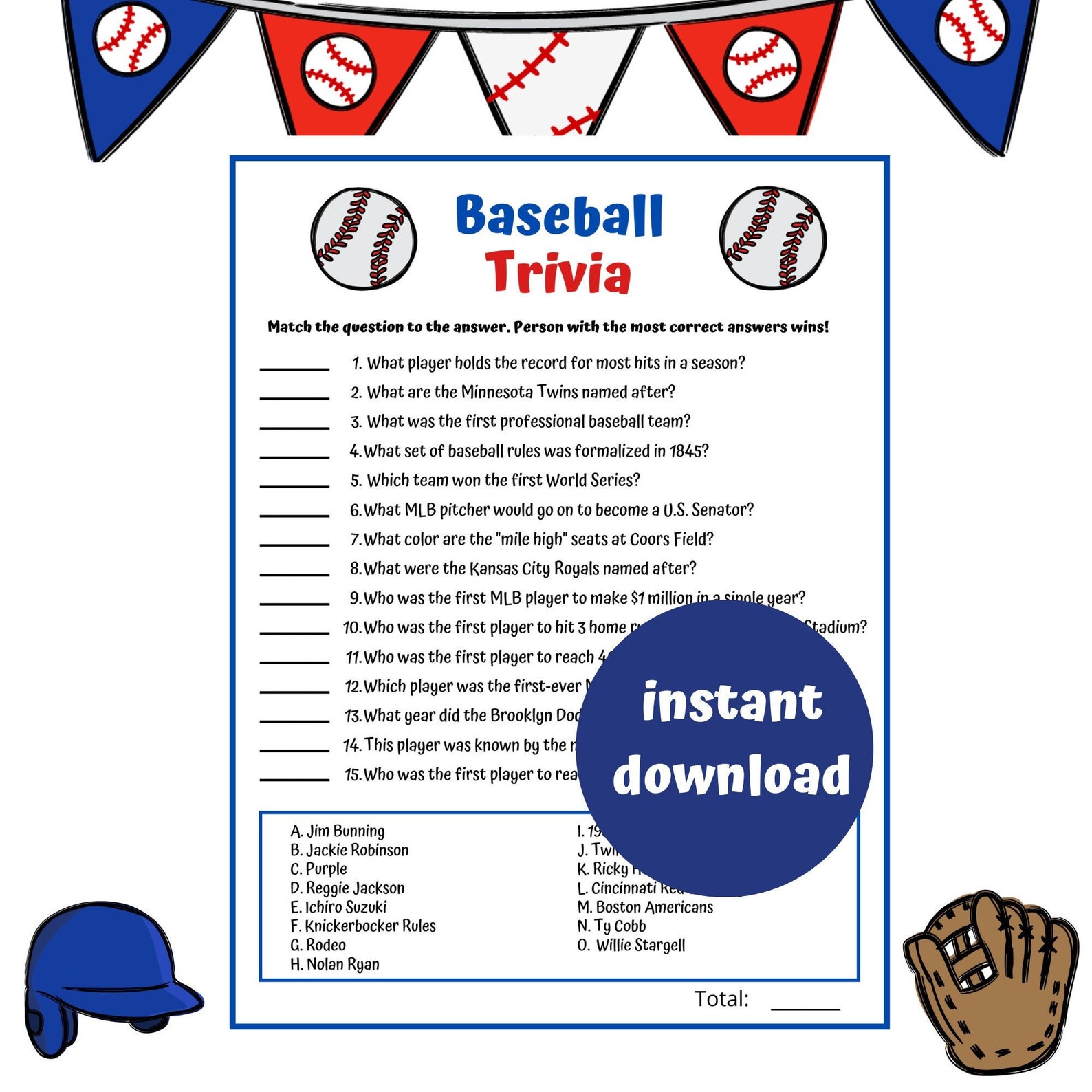 Baseball Trivia Game | Baseball Team Party Games | MLB Game for Adults ...