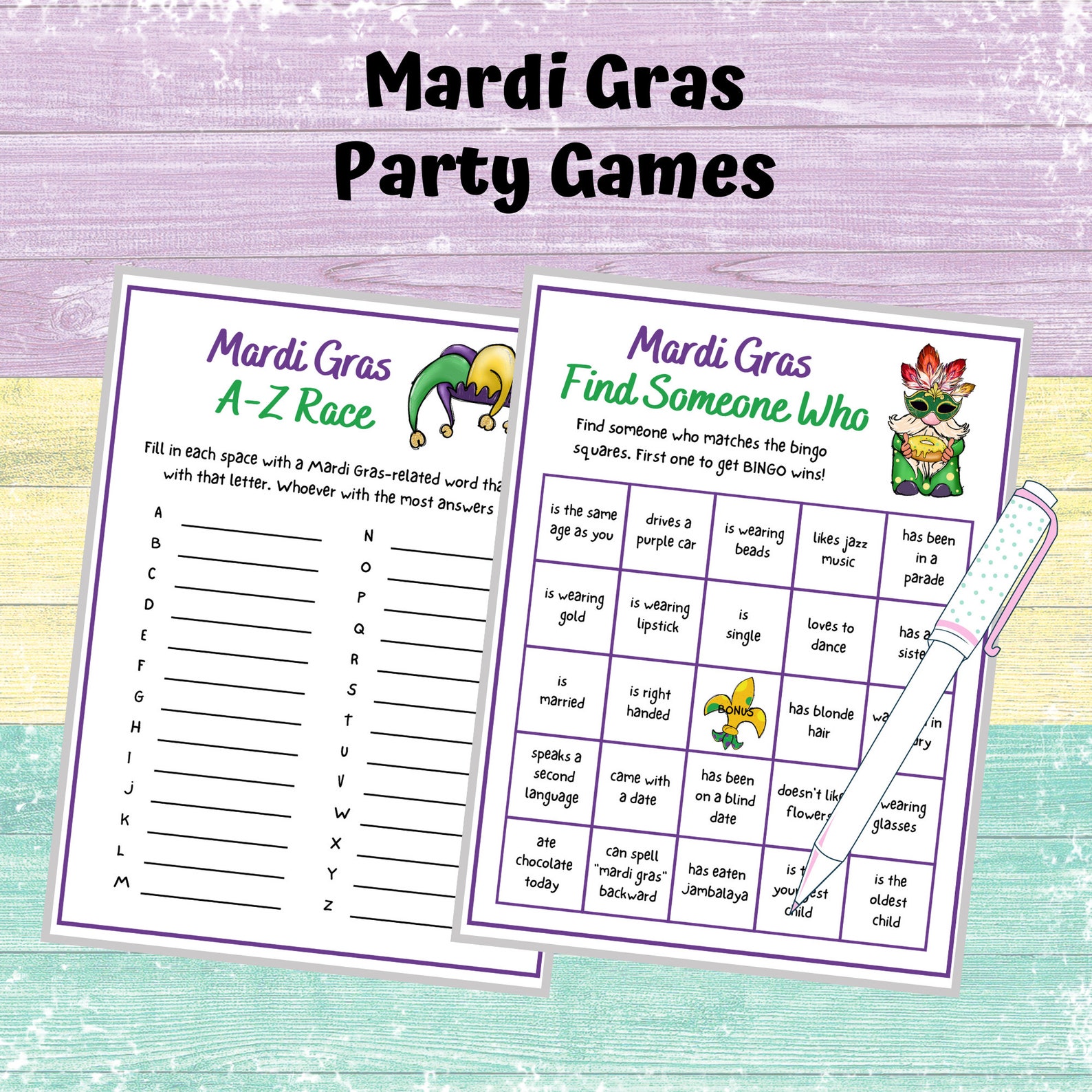 Mardi Gras Games Bundle | Printable Mardi Gras Party Game | Mardi Gras ...