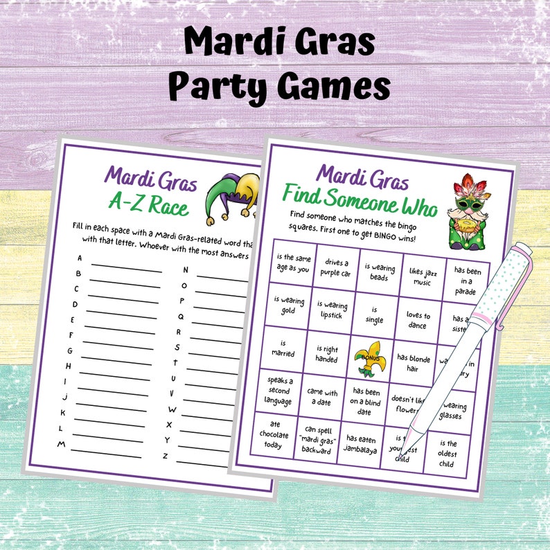 Mardi Gras Games Bundle | Printable Mardi Gras Party Game | Mardi Gras ...