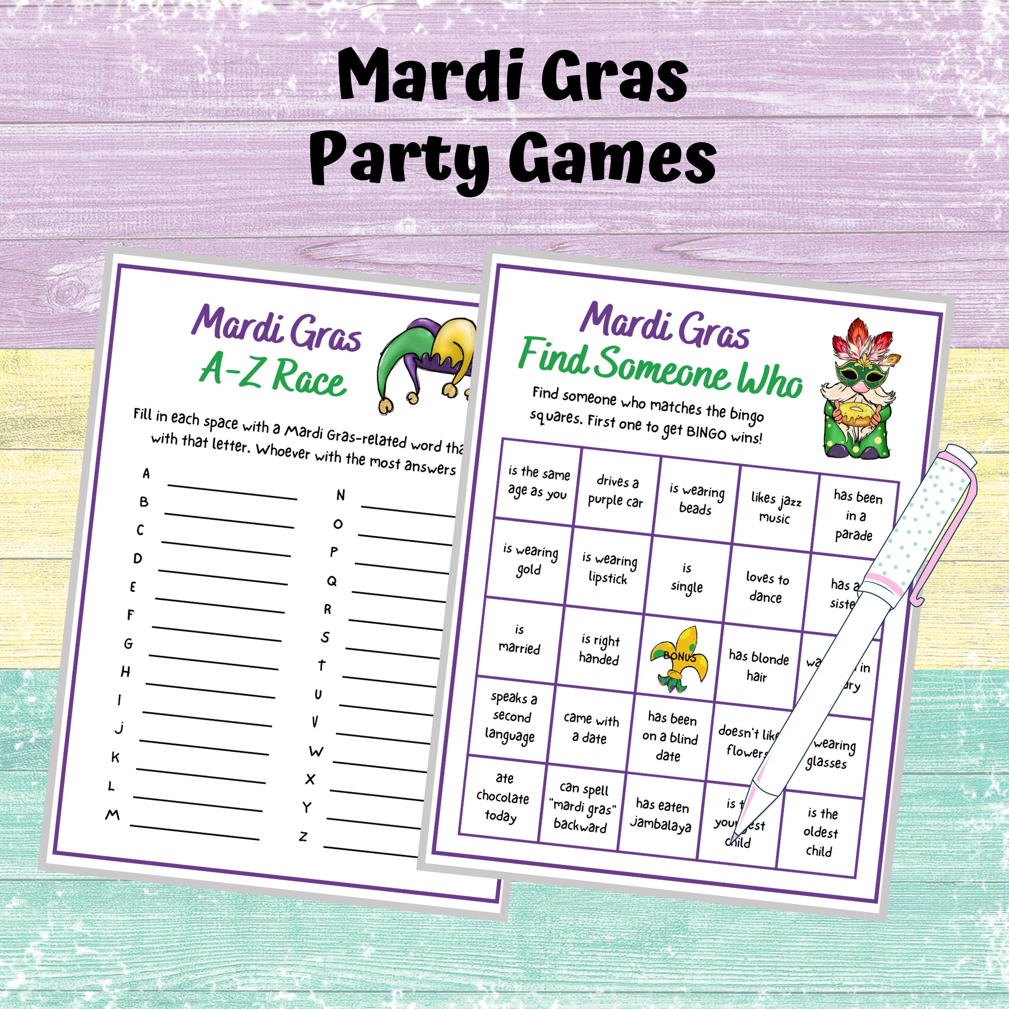 Mardi Gras Games Bundle | Printable Mardi Gras Party Game | Mardi Gras ...