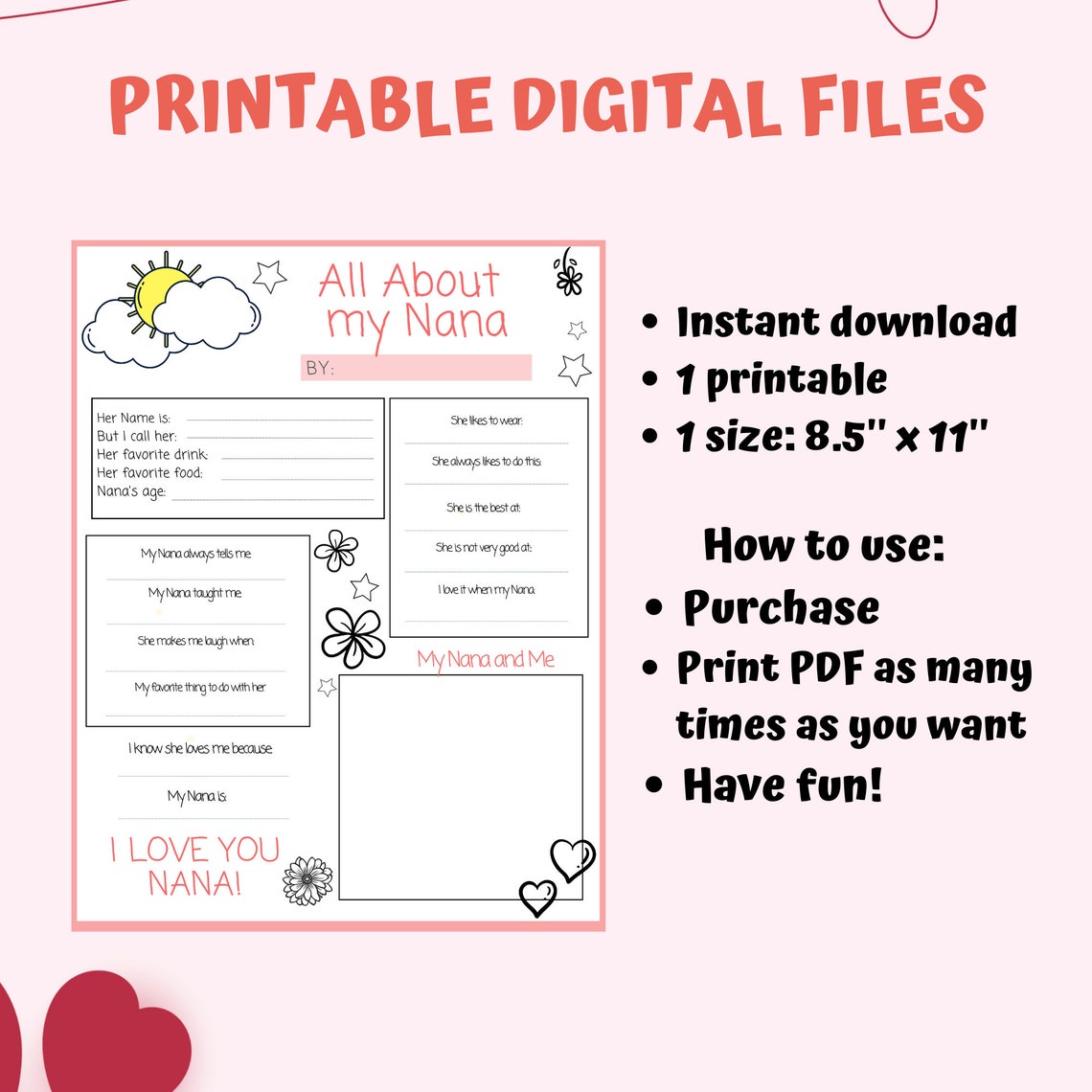 All About Nana Printable Mother's Day Questionnaire Preschool Mother's ...